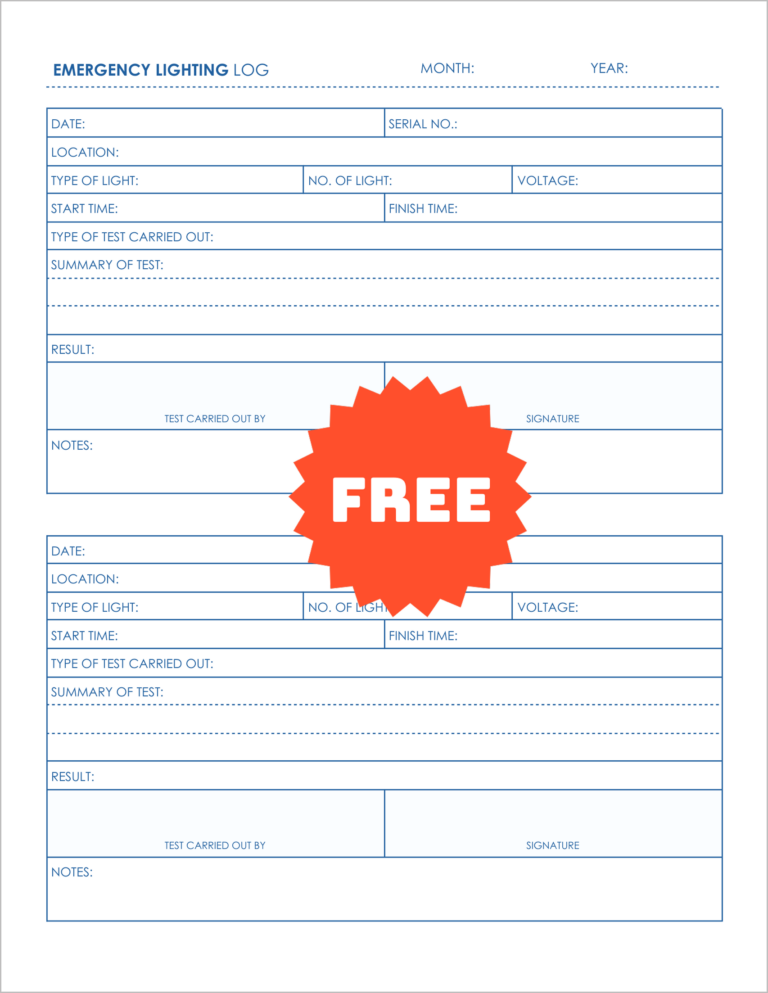 Free Printable Emergency Lighting Log Sheets