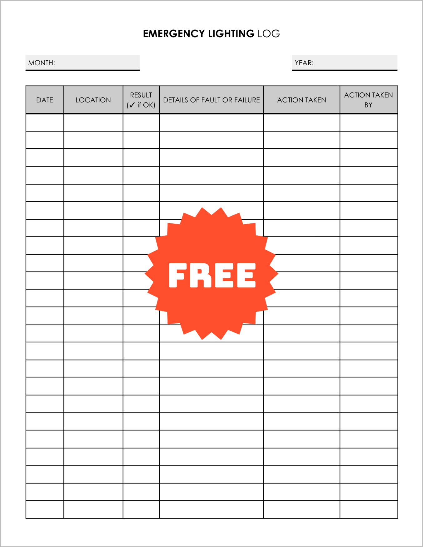 Free Printable Emergency Lighting Log Sheets