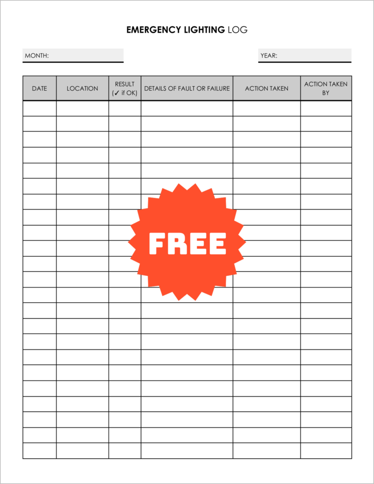 Free Printable Emergency Lighting Log Sheets