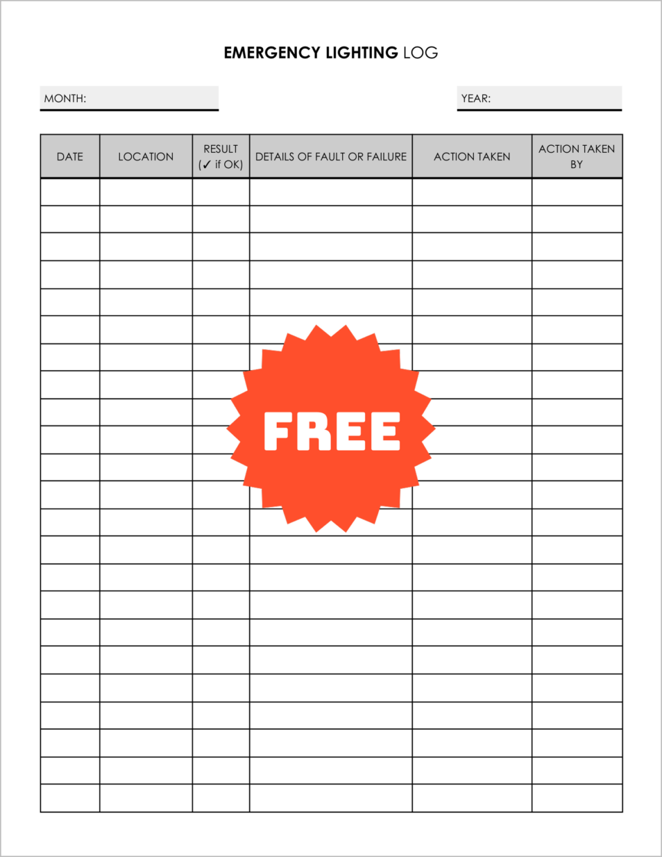 Free Printable Emergency Lighting Log Sheets