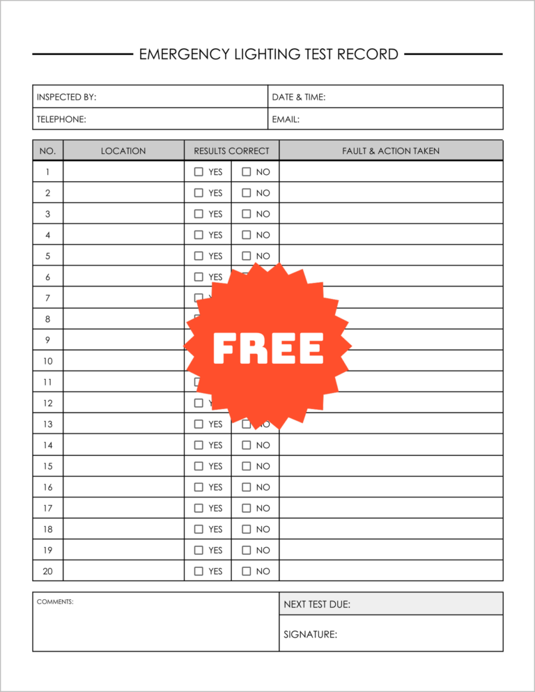 Free Printable Emergency Lighting Log Sheets
